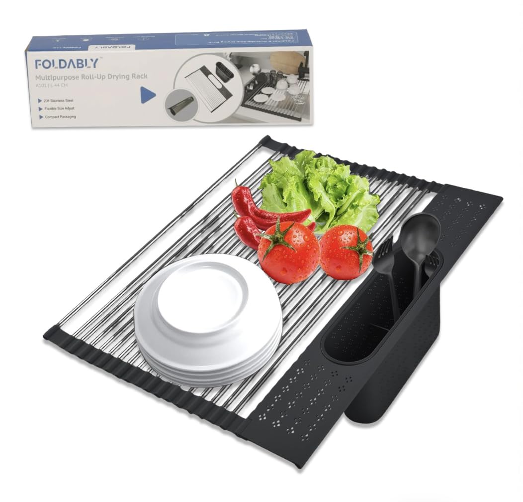 Amazon.com - FOLDABLY Stainless Steel Roll Up Dish Drying Rack ...