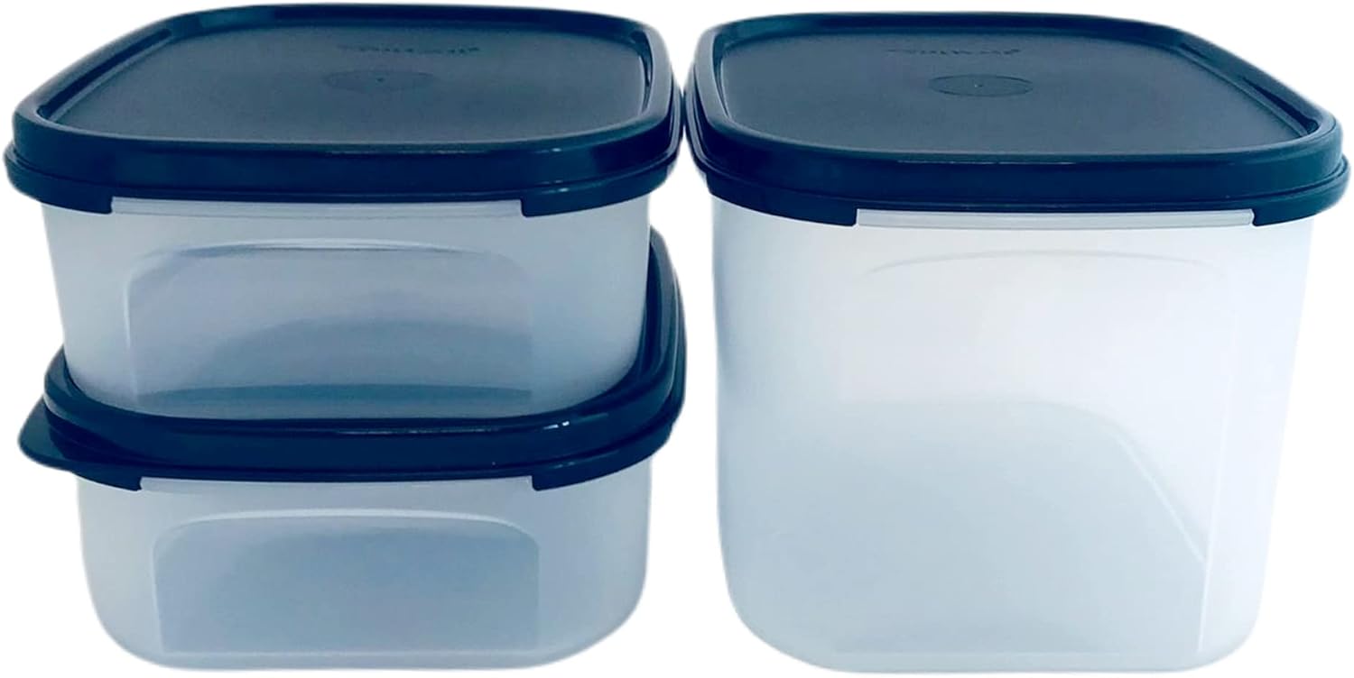Tupperware Swiss Set (3) 2 x 850 ml + 1 x 1.9 L Black Square Compact ...