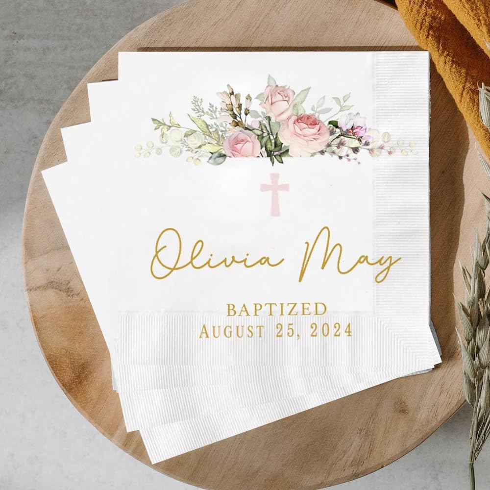 Amazon.com | Coolslove Personalized Premium Baptism Napkins Pack 50 Pcs ...