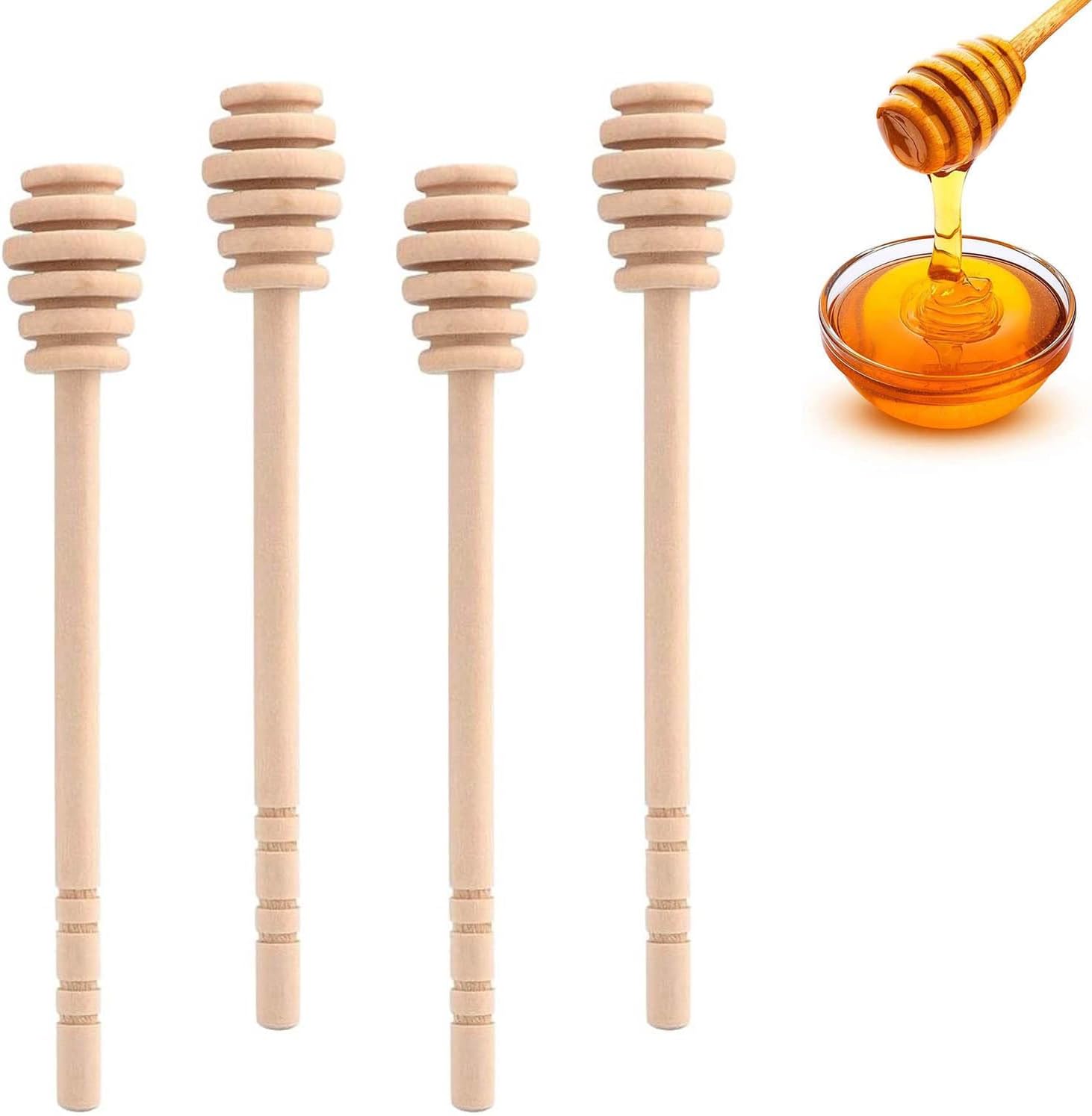 Wooden Honey Mixing Stirrer, 4PCS Wooden Honey Dipper Stick, 6 Inch ...