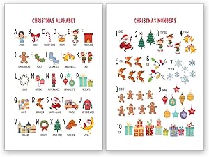 Amazon.com: Ofictrial Christmas Alphabet Numbers Print Poster Kids Room ...