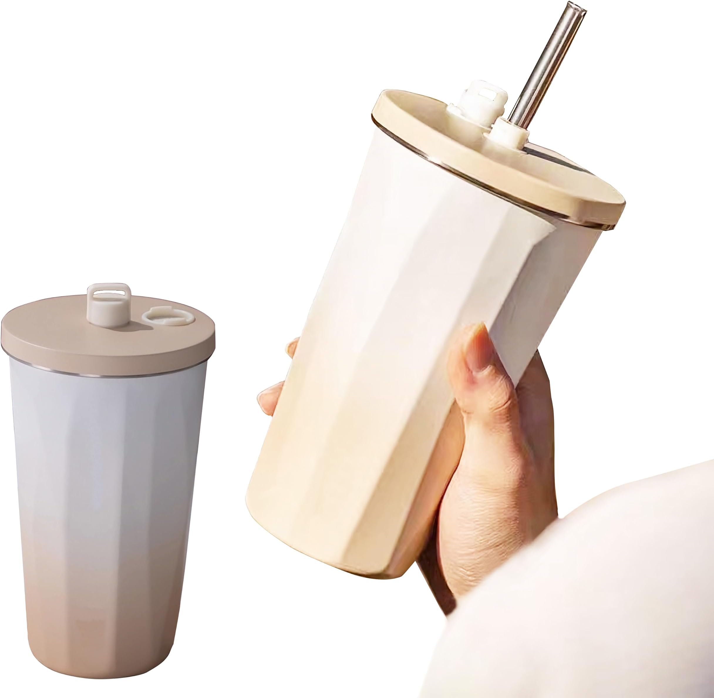 Amazon | タンブラー ストロー付き 水筒 600ml 蓋付き 大容量 真空断熱 保温保冷 ステンレス製 二重構造 穴あるフタ付き マグボトル ストロー ボトル 濡れない 持ち運び便利 ...