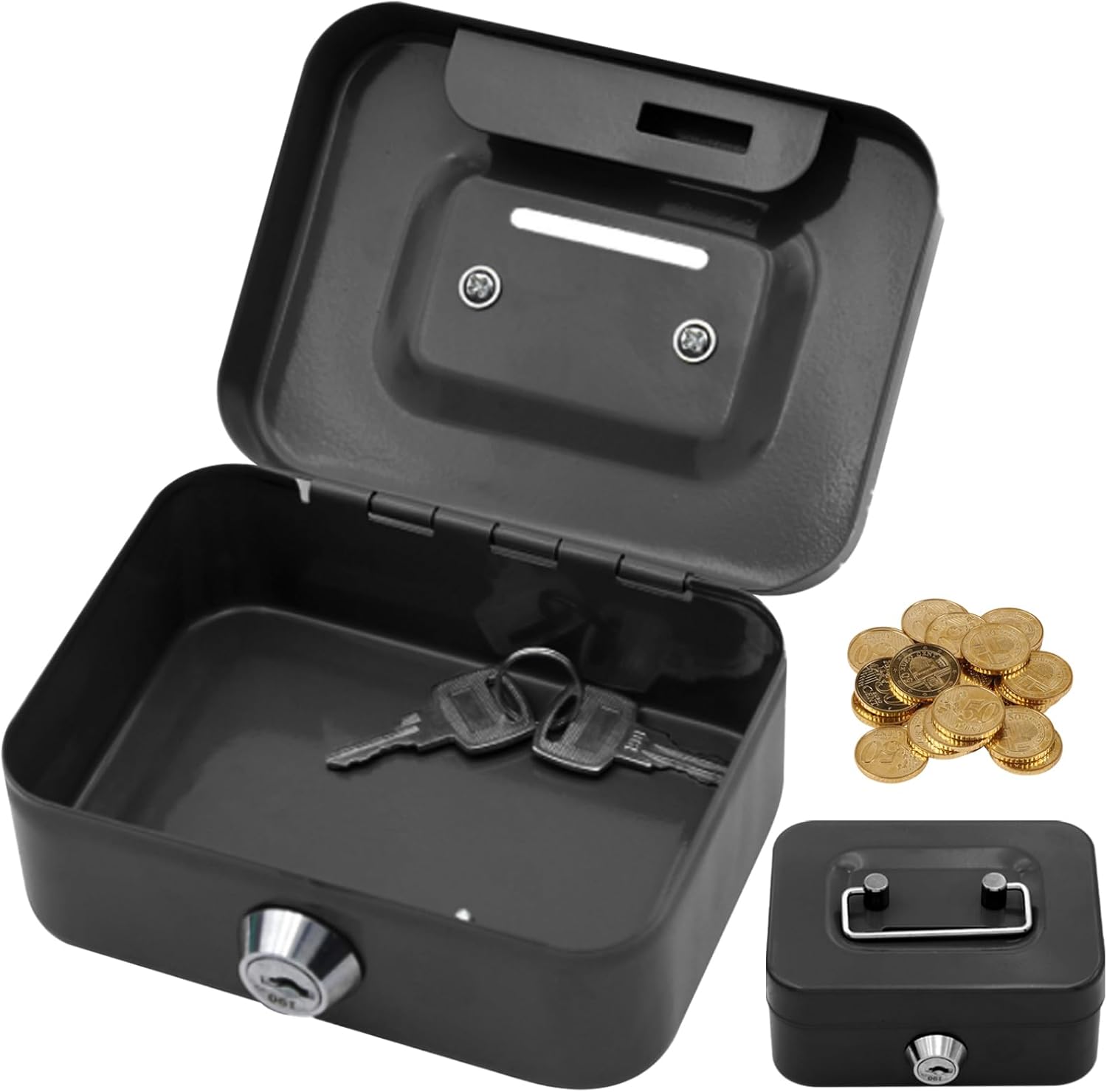 Cash Tin with Key Metal Cash Box with Lock 4.5x3.4x2.3in Coin Bank with ...