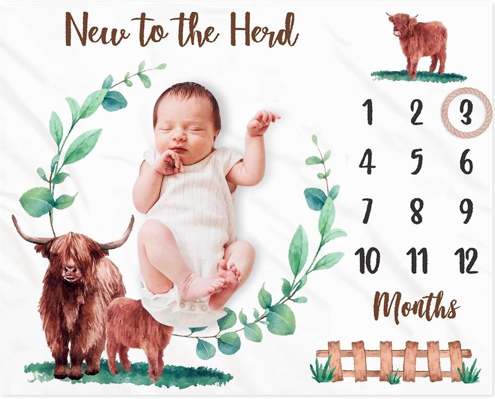 Amazon.com: Gicoherero Highland Cows Baby Monthly Milestone Blanket ...