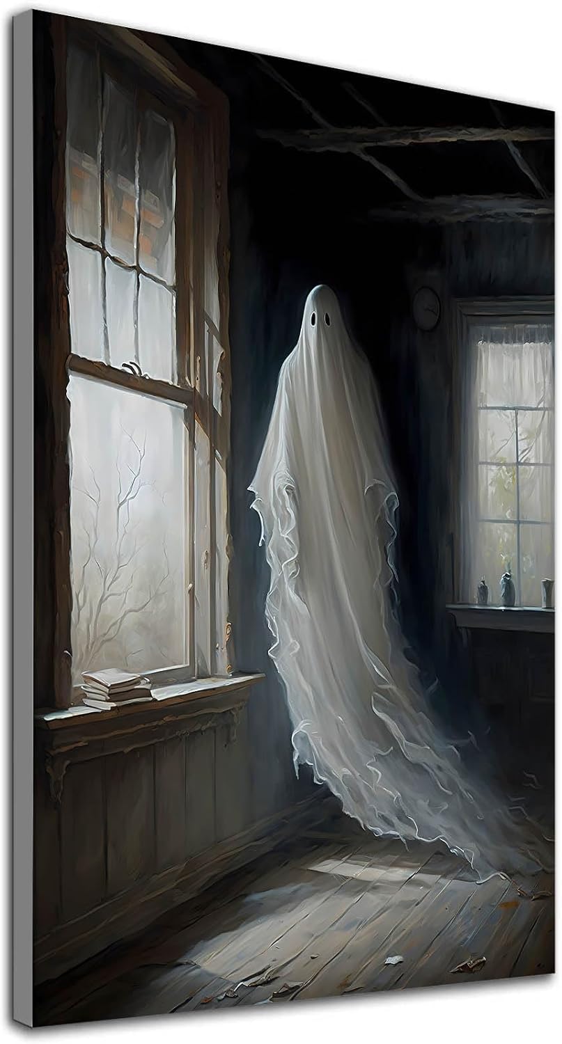 Amazon.com: Vintage Ghost Wall Art Canvas Nostalgia Halloween Spooky ...