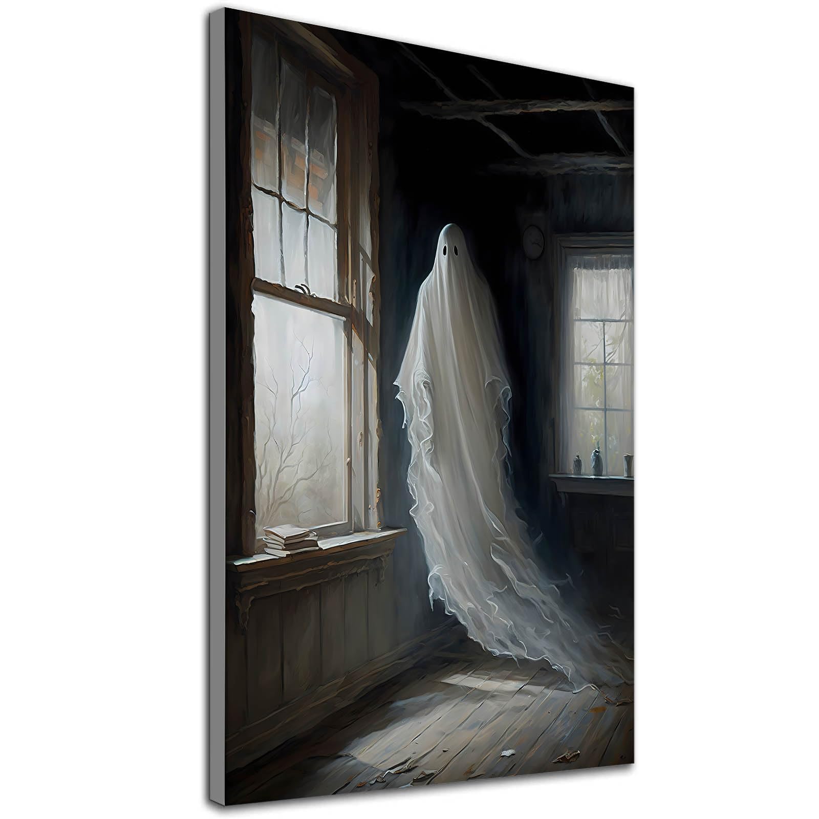 Vintage Ghost Wall Art Canvas Nostalgia Halloween Spooky Picture Retro ...