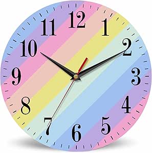 Amazon.com: Mxocom Geometric Striped Wall Clock Pastel Rainbow Spectrum ...