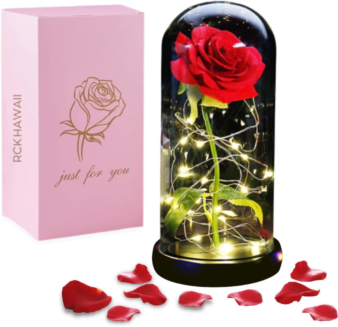 Amazon.com: RCK Hawaii, Rose In Glass Dome, Rose Dome, Romantic Gift ...
