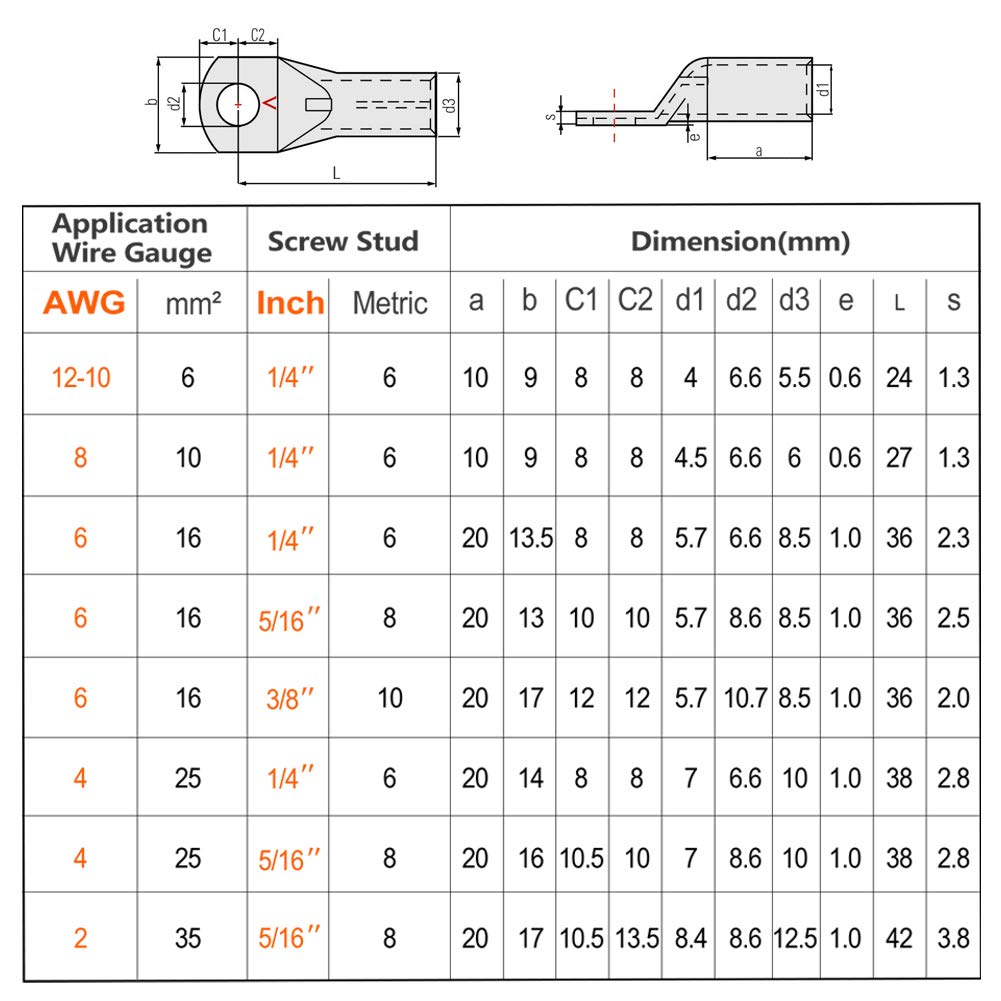 Snapklik.com : AIRIC Heavy Duty Ring Terminals 4AWG 1/4 Stud
