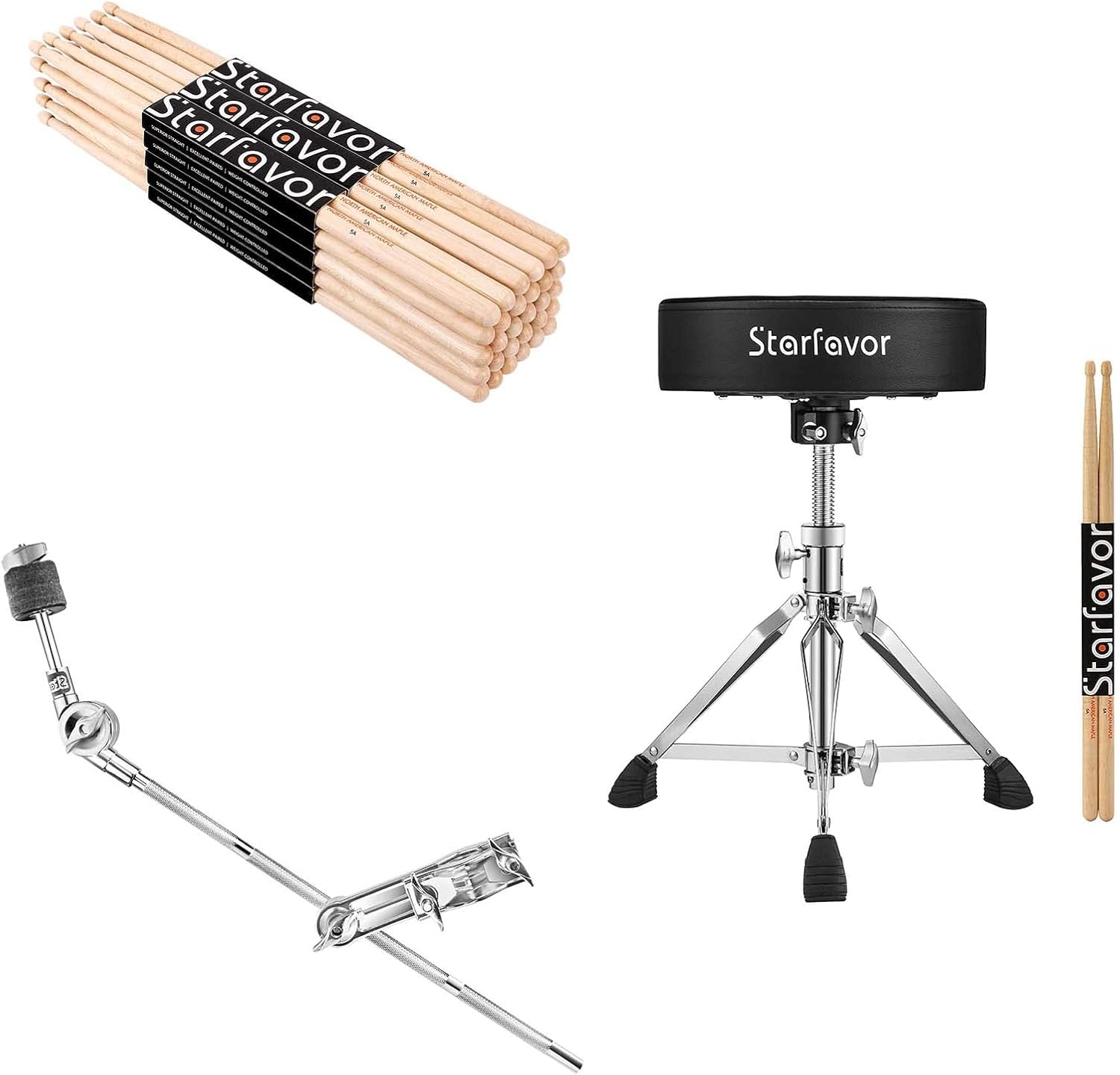 Amazon.com: Starfavor Cymbal Boom Arm with Clamp & Drum Sticks 5A ...
