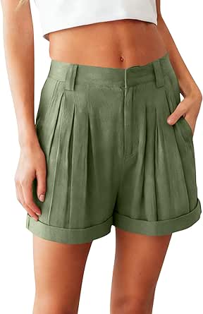 LMSXCT Womens Pleated Shorts Dressy Casual High Waisted Summer Wide Leg ...
