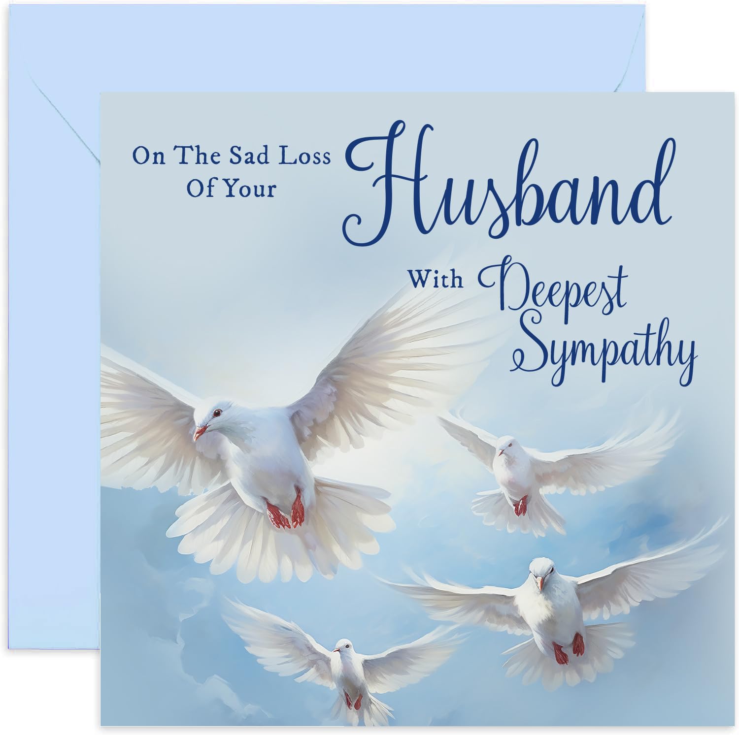 On The Sad Loss of Your Husband Sympathy Card - Blue White Doves ...