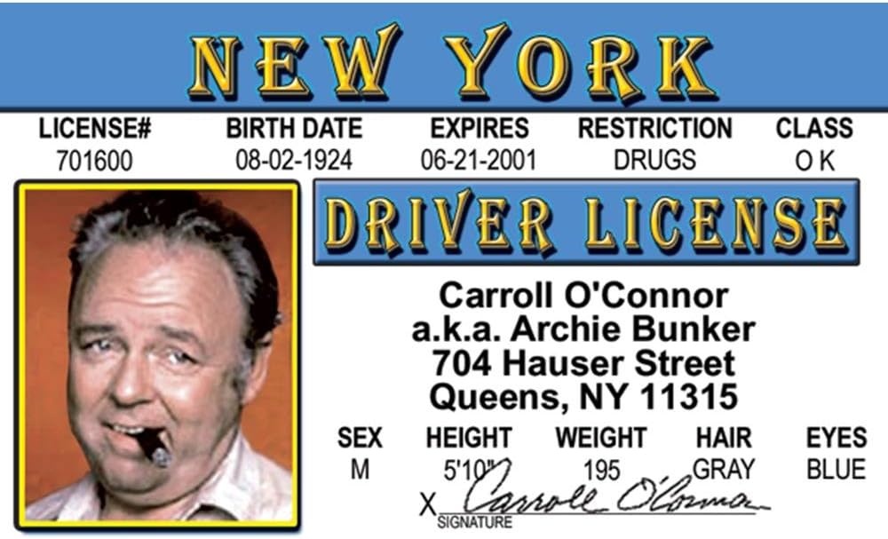 Amazon.com: Signs 4 Fun Parody ID | Archie Bunker Driver’s License ...