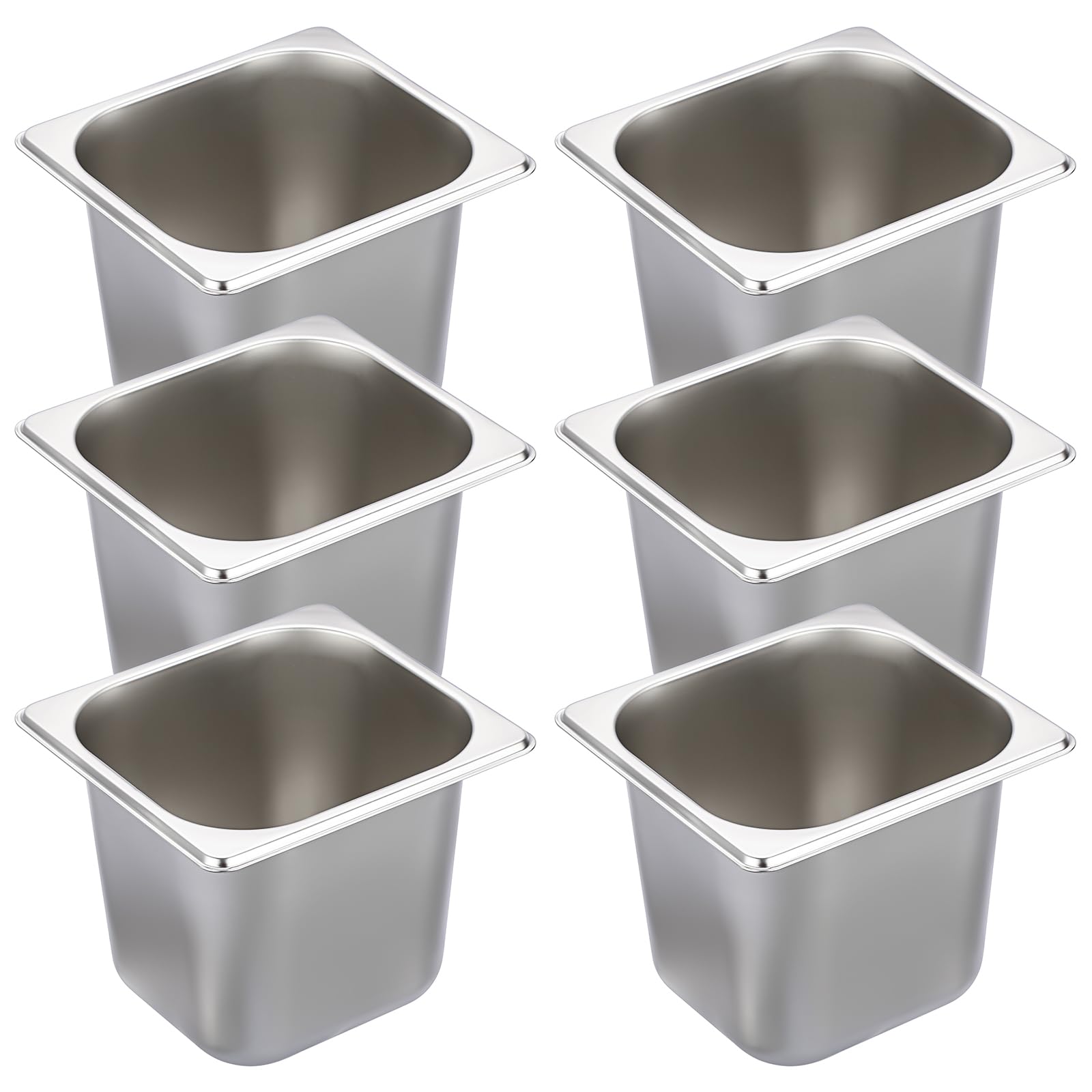 SUMNACON 6 Packs 1/6 Size Stainless Steel Steam Table Pans Hotel Pan, 6 ...