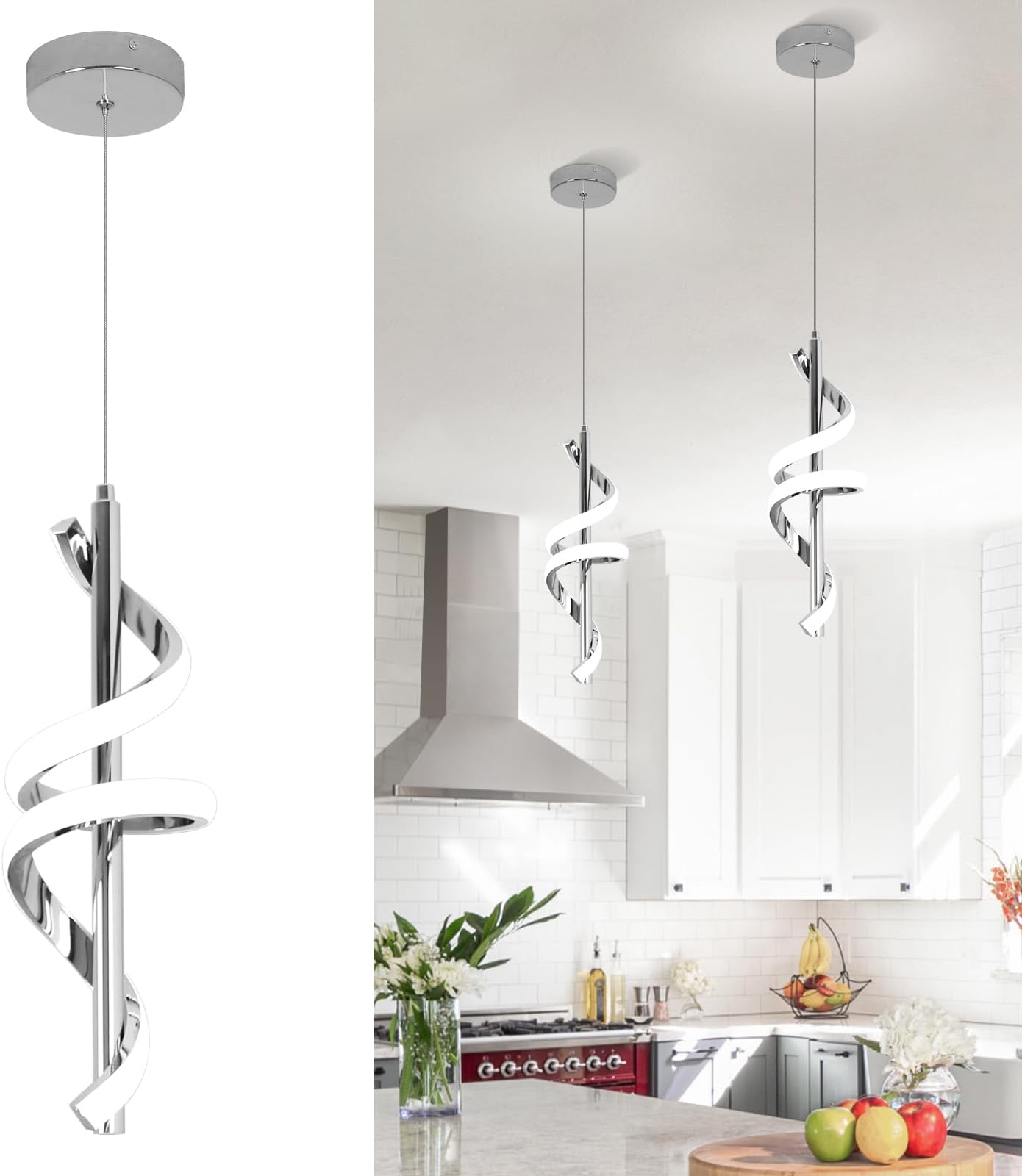 Vloitgol Spiral Led Pendant Light Fixtures, 5500K Cold White Modern Led ...