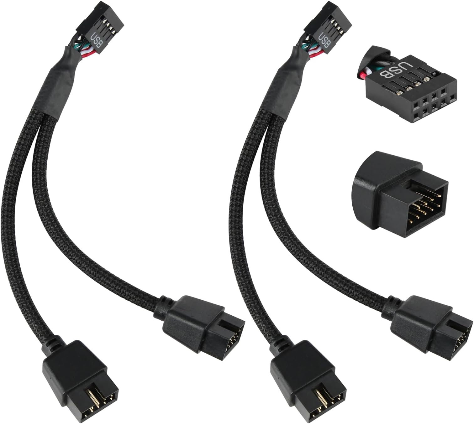 2PCS USB Header Splitter Cable 16cm Nylon Braided Motherboard USB 2.0 ...