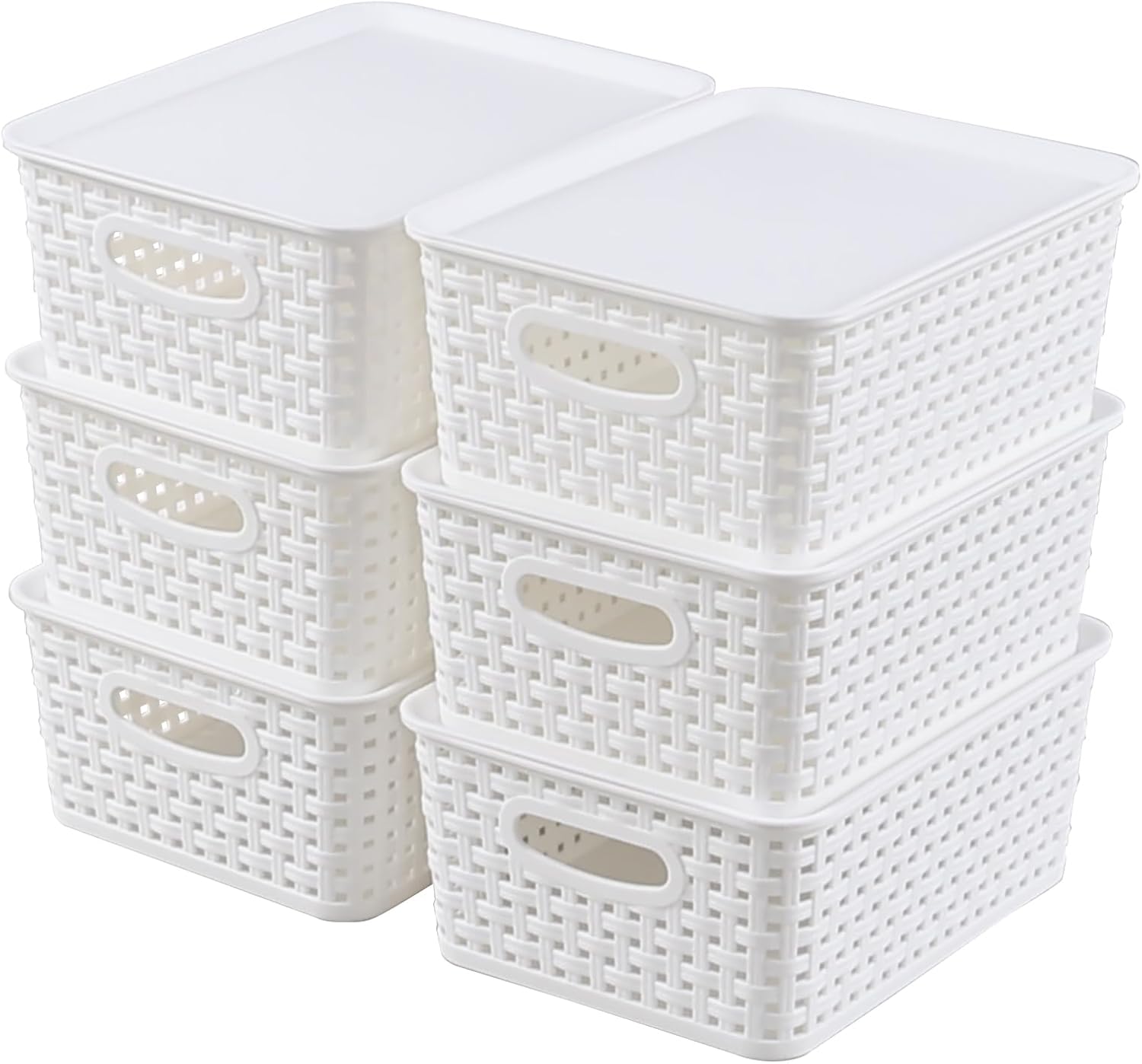 Obstnny Plastic Woven Storage Basket with Lid, Small Kitchen Cupboard ...
