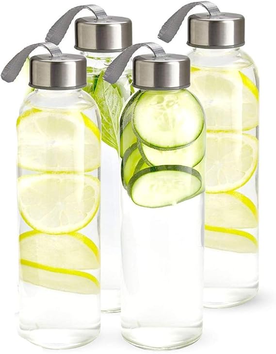 Amazon.com: Kitchen Lux 18oz Glass Water Bottles – Pack of 4 – Nylon ...