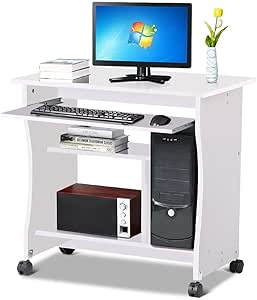 tinkertonk Wood Small Computer Desks PC Table on Wheels Sliding ...