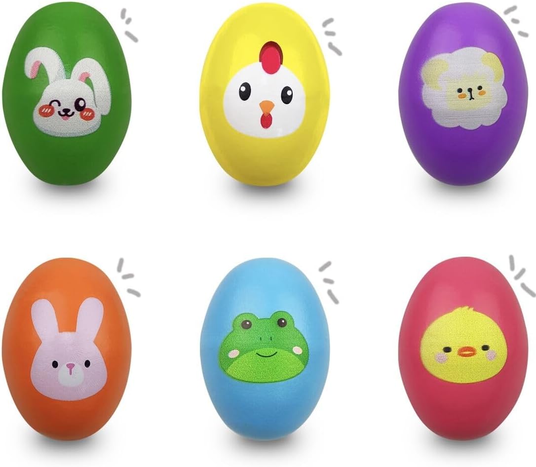 Amazon.com: Yaxuan 6 Pack Easter Wooden Shake Eggs Percussion Musical ...