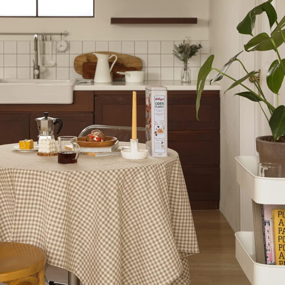 Amazon.com: BAZAAR Beige 100% Cotton Checkered Tablecloth 61 x 67 inch ...