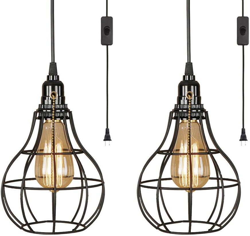 EFINEHOME 2 Pack 1 Light Hanging Swag Lamp with Plug in 15 Ft Cord On ...