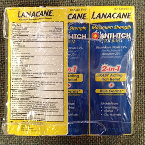 PACK OF 3! Lanacane Maximum Strength Anti-Itch Cream 2-in-1 1 ox. Each