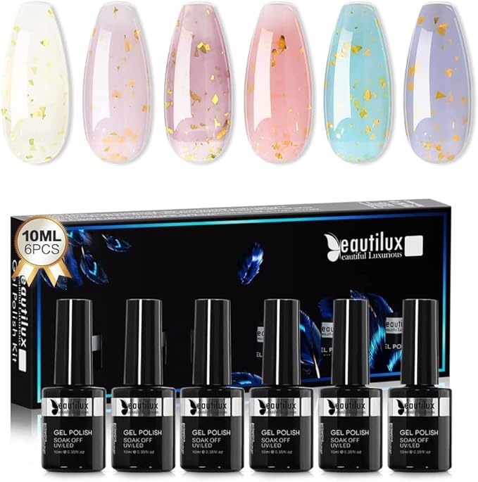 Beautilux Rubber Base Gel, 6 Couleur Nude Coloré Pailleté Base Coat ...