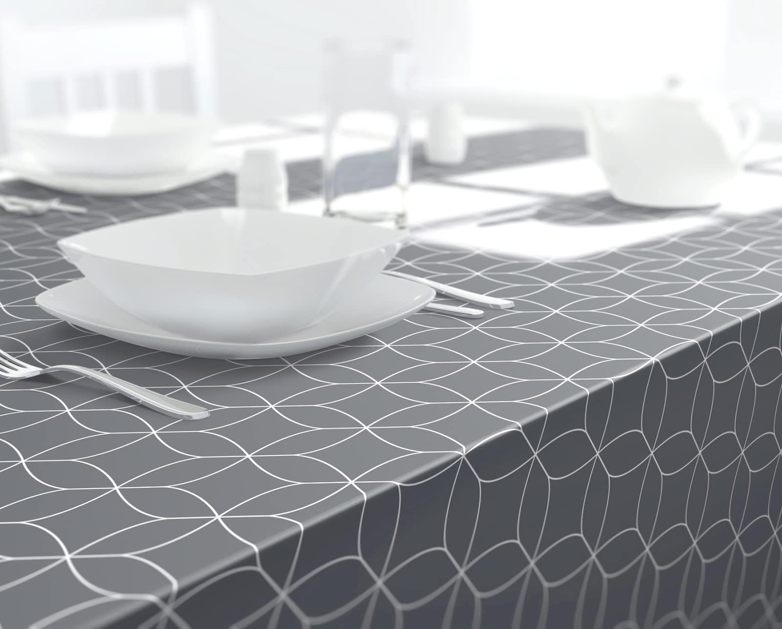 Dehaus® Wipe Clean Table Cloth - Small Grey Floral Bloom - Wipe Clean ...