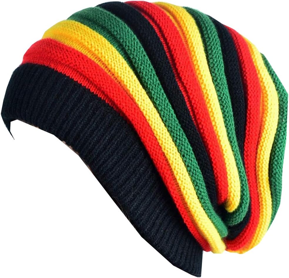 Hand Crochet Knit Slouchy Dread Rasta Reggae Hat with Stripes for Women ...
