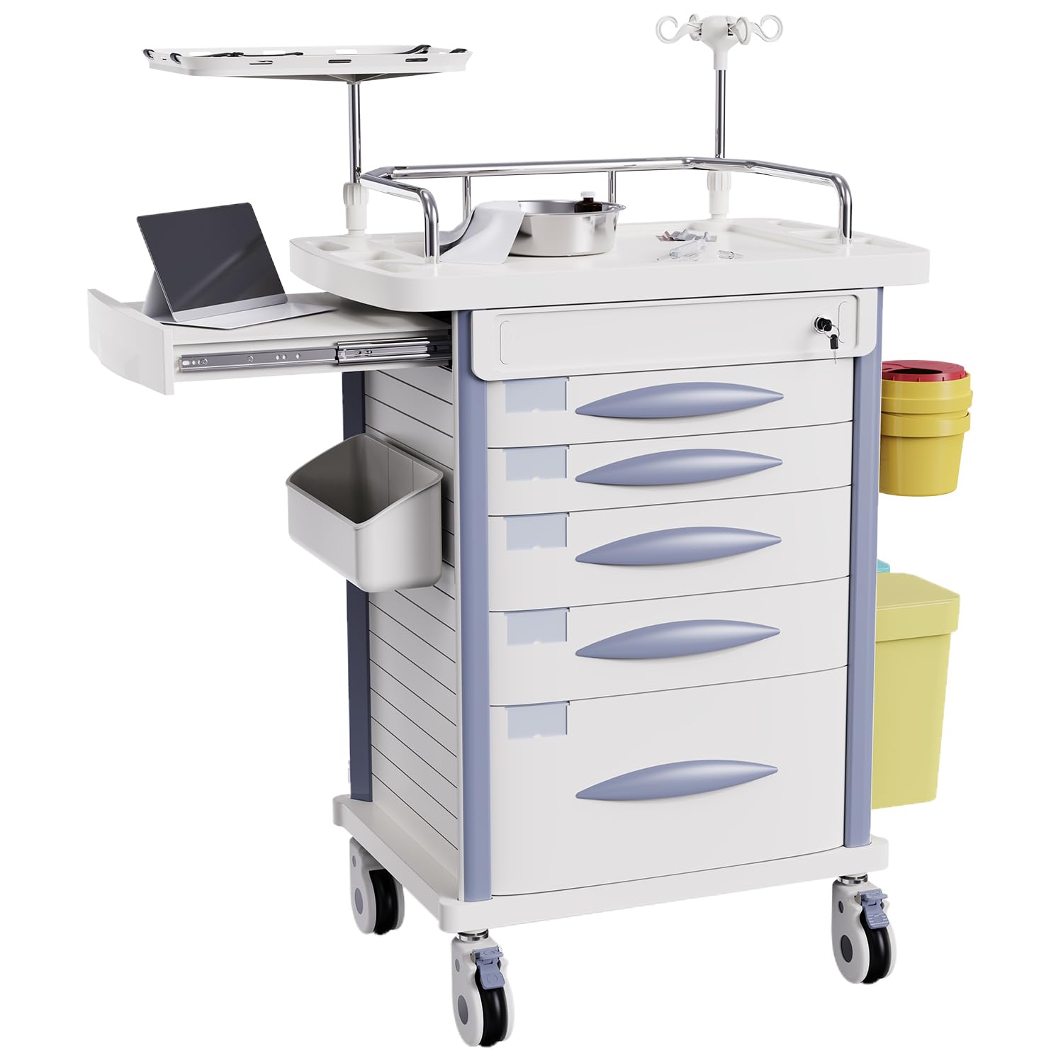 Medical Rolling Crash Cart With Accessories Cpr Board Iv Pole ...