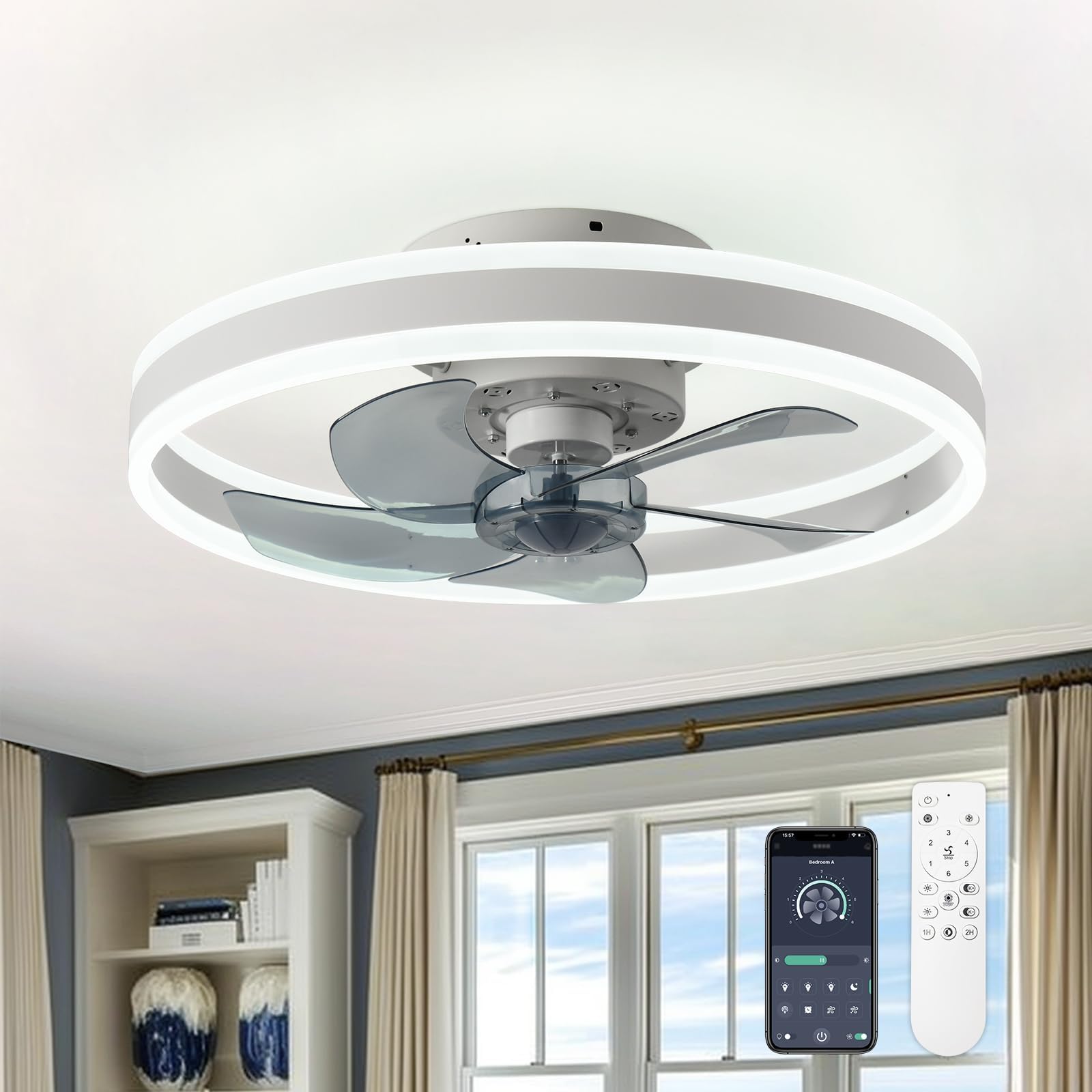Amazon.com: Feqwgny 20'' Low Profile Ceiling Fan with Light, Flush ...