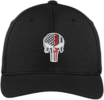 Embroidered Thin Red Line Skull Subdued American Flag Firefighter ...