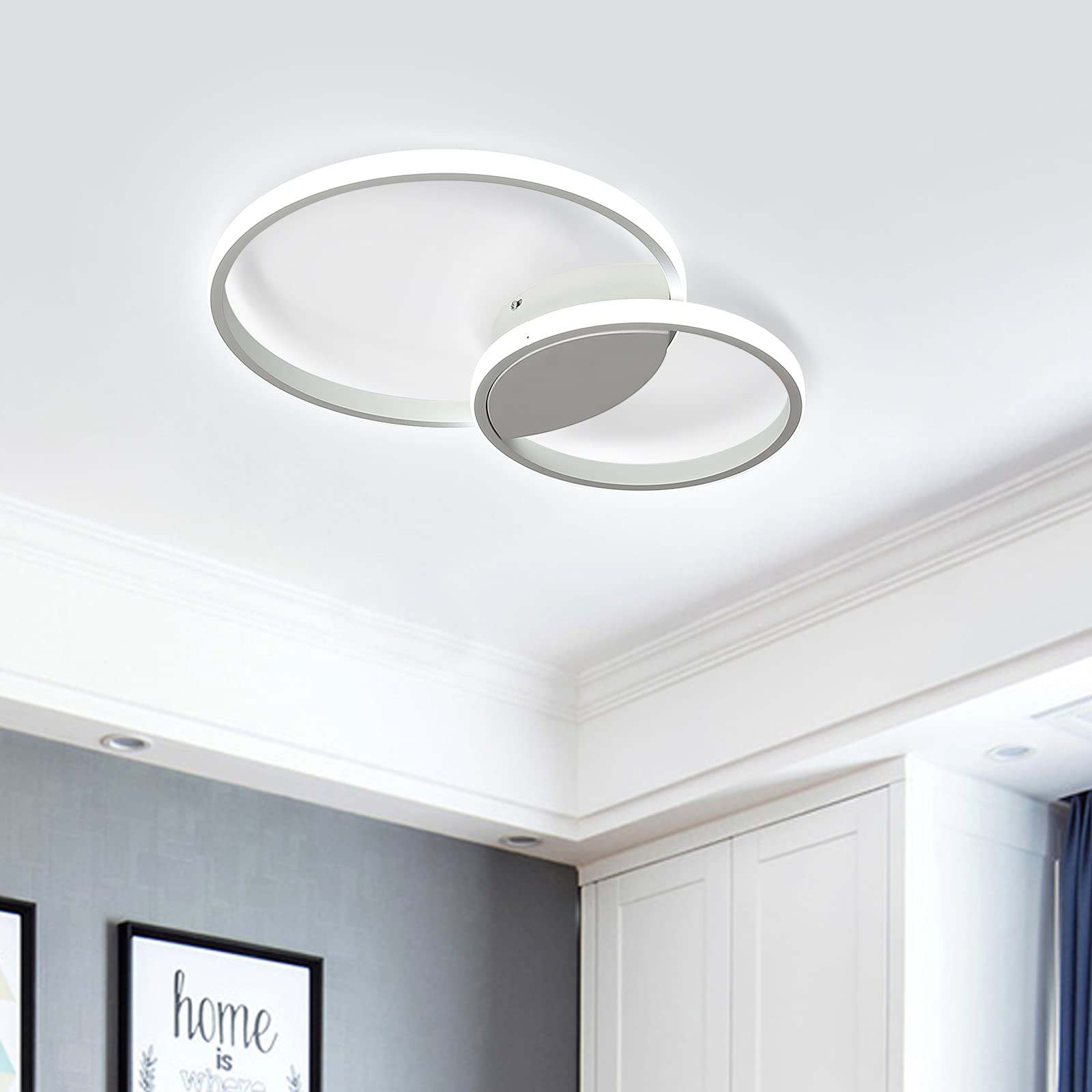 Buy Qcyuui Modern Ceiling Light, 2 Rings Flush LED Ceiling Lamp, White ...