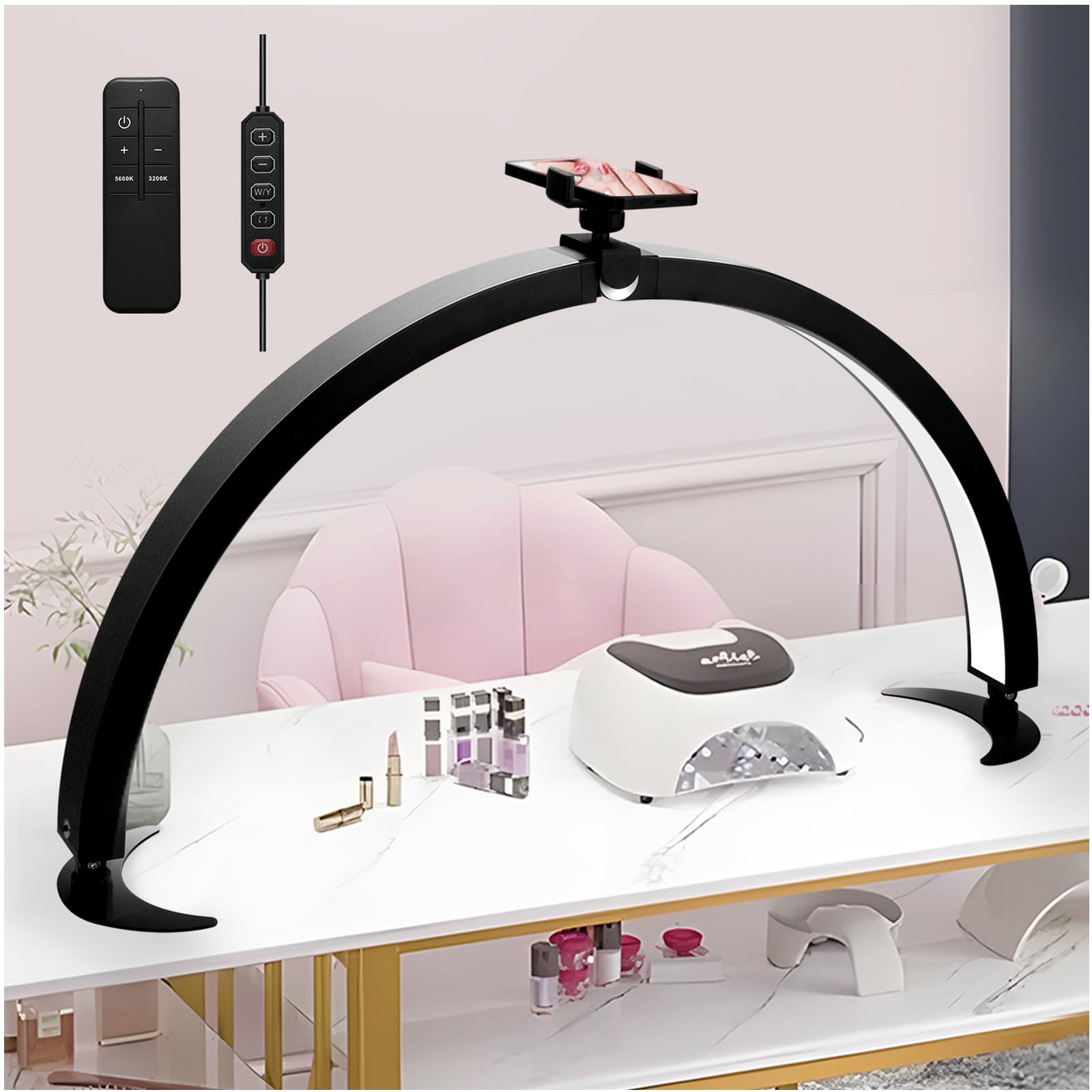 AFIFI Half Moon Light for Nail Desk - 29-inch Foldable Nail Tech Lamp ...