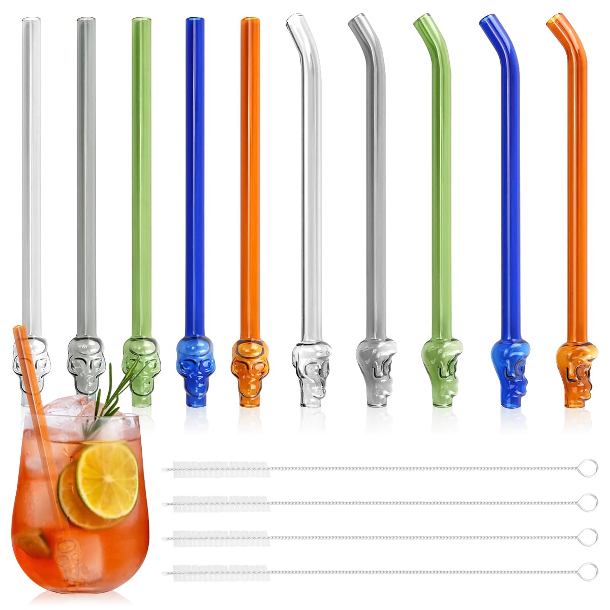 Amazon.com: Reusable Glass Straws, 10 Pcs Skull Decor Halloween ...