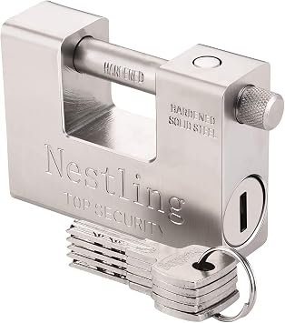 94mm Padlock with Key, High Security 5 Keys Heavy Duty 1.1 KG D-Shaped ...