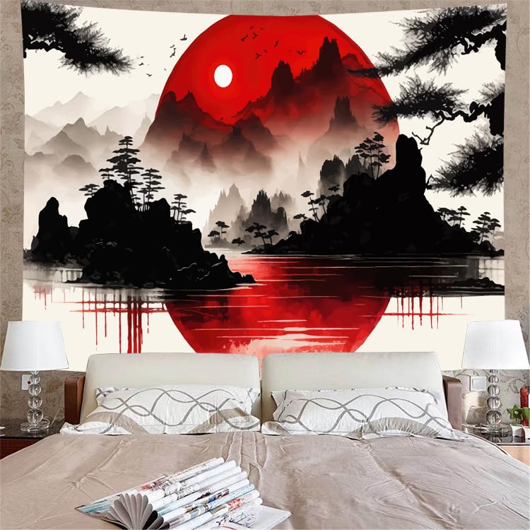 Japanese Room Decor In Red Red Japandi Great Room Ideas And Inspo.