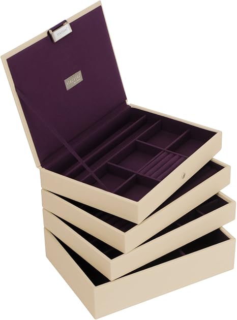 STACKERS Set of 4 'CLASSIC SIZE' Cream STACKER Set of 4 Jewellery Box ...