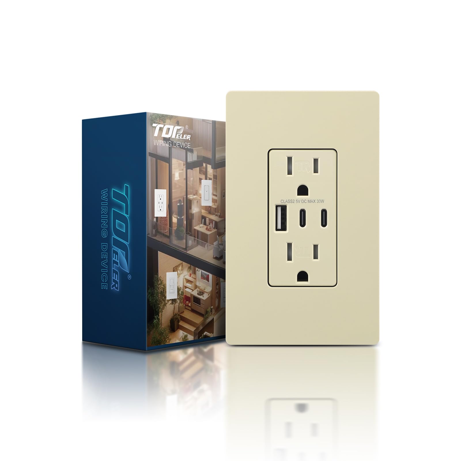 Snapklik.com : TOPELER Ivory USB Wall Outlet, 30W 60A 3 Ports USB ...