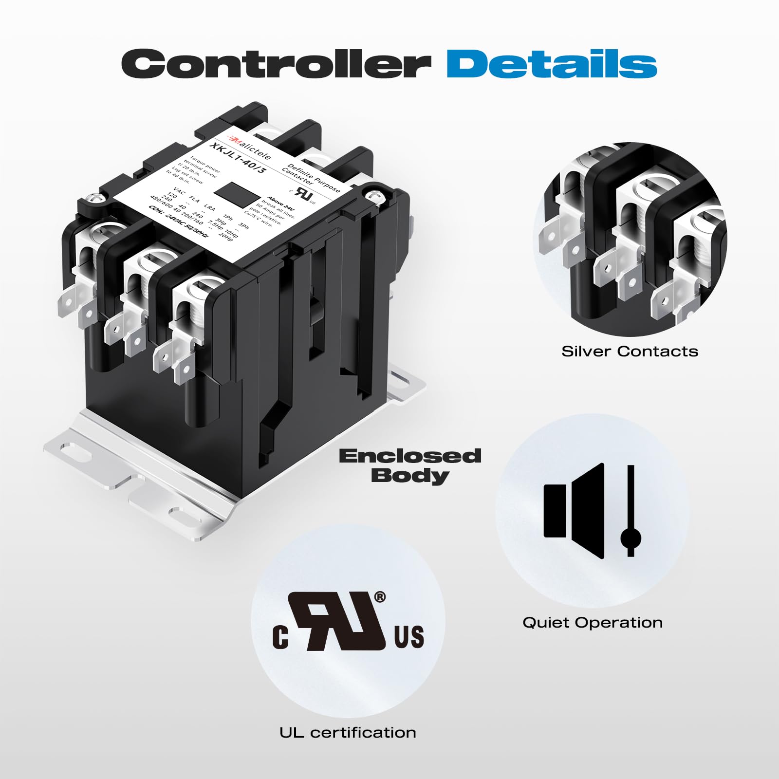 Snapklik.com : AC Contactor, 3 Pole 40 Amp Contactor 24v Coil A2L ...