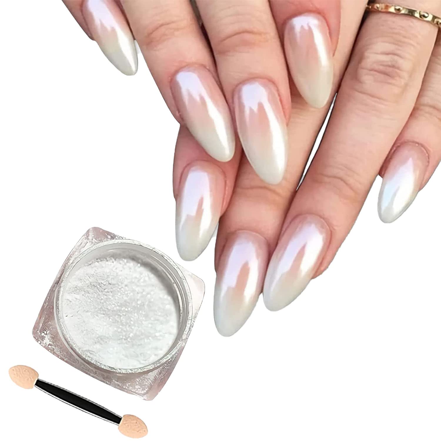 Amazon.com : White Pearl Chrome Nail Powder,Mirror Effect Aurora Magic ...