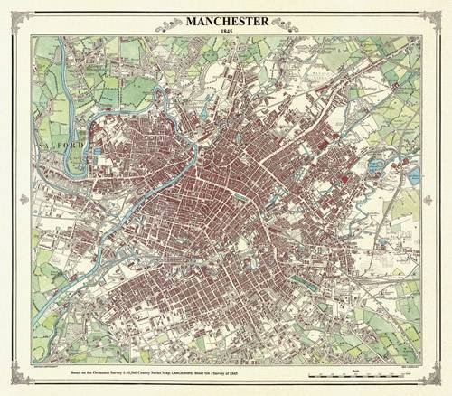 Buy Manchester 1845 Map - Coloured (Heritage Cartography Victorian Town ...