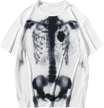 SOLY HUX Men's Graphic Tees Letter Print Short Sleeve T Shirts Summer Tee Top White Skeleton ...