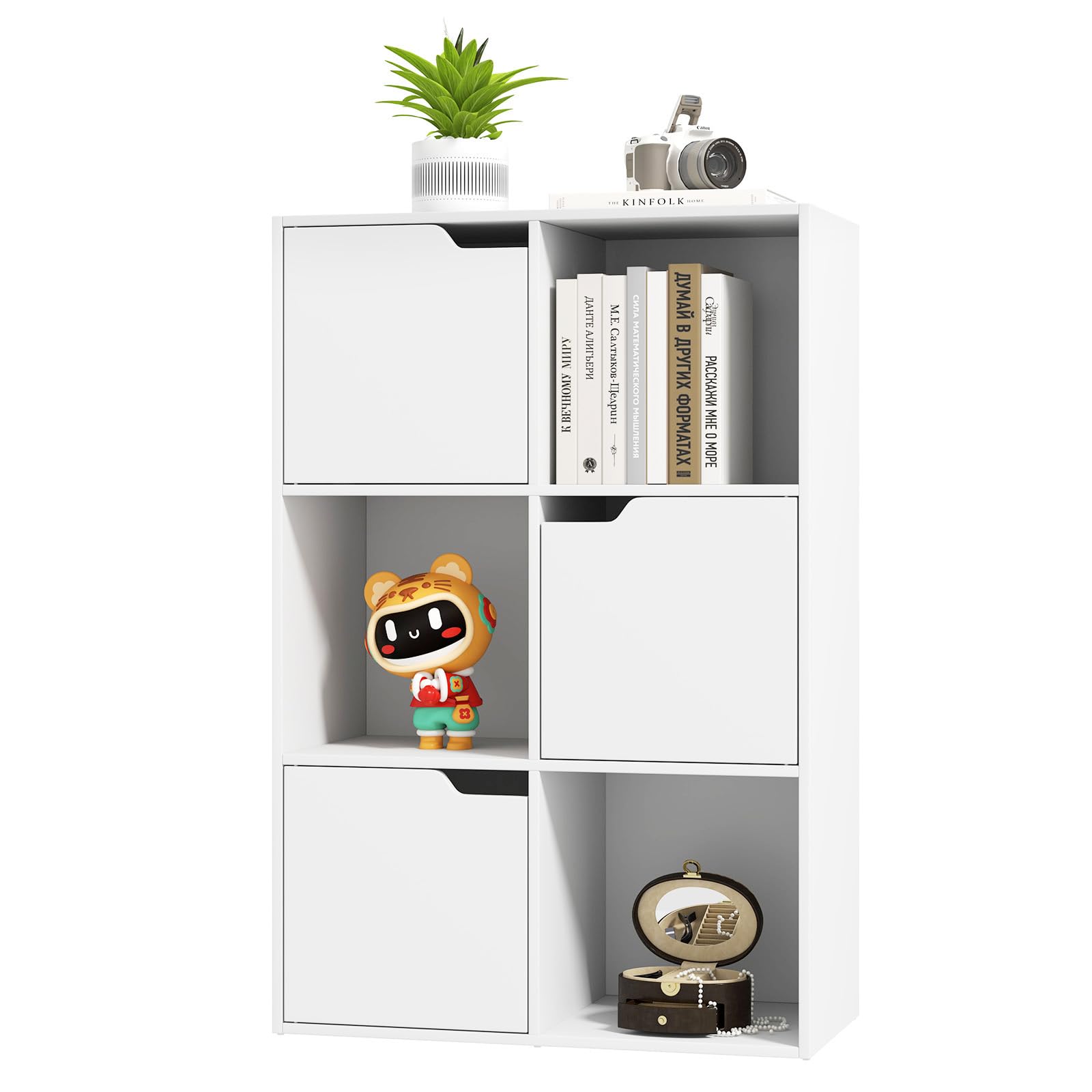 Amazon.com: Tangkula 6-Cube Bookcase, Toys Storage Bookshelf w/3 Doors ...