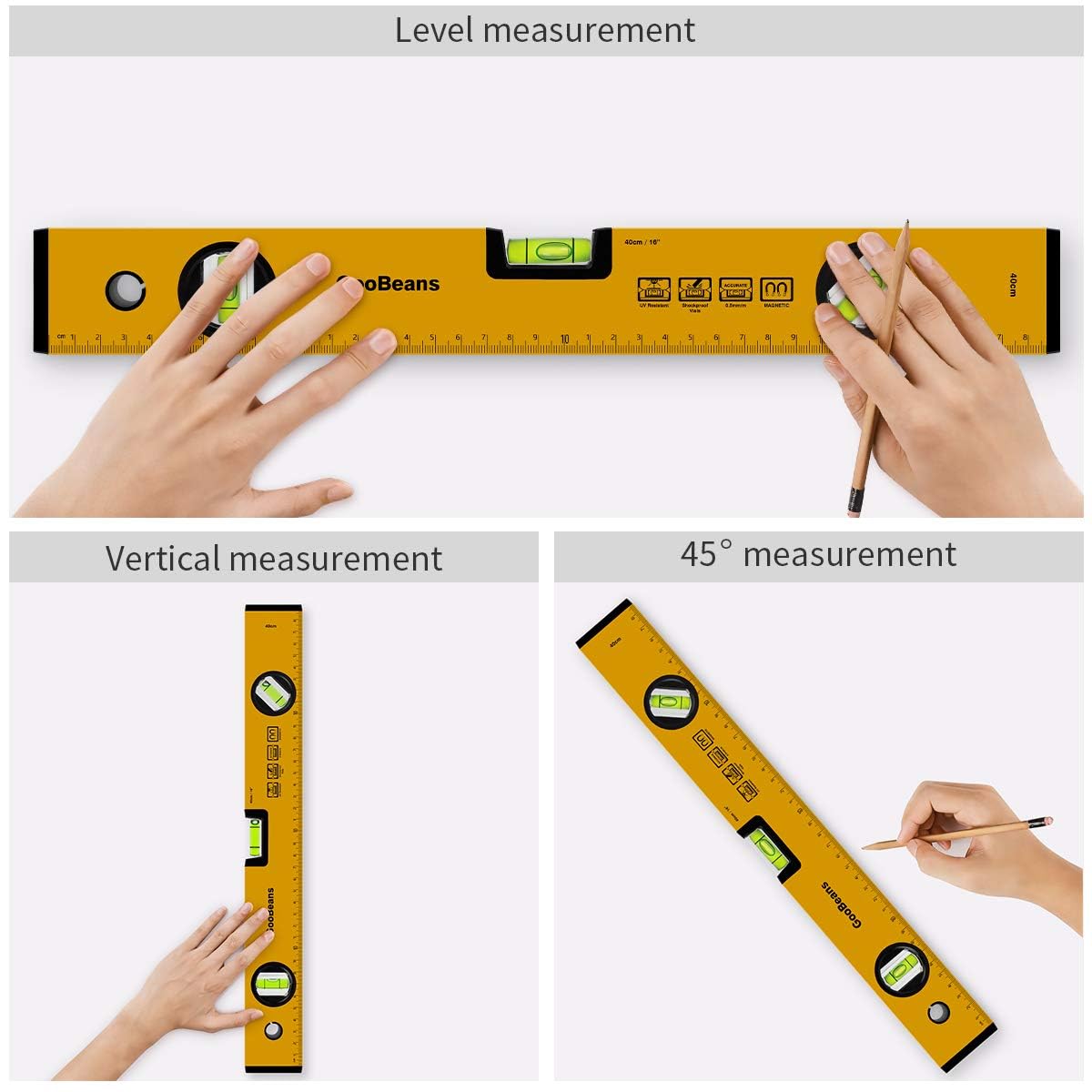 Snapklik.com : Goobeans 16-Inch Magnetic Torpedo Level And Ruler, 180 ...