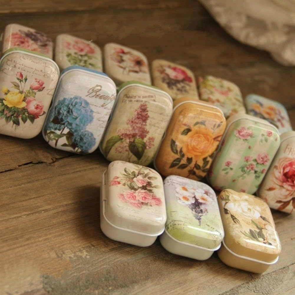 Amazon.com: 8Pcs Mini Flower Tin Trinket Jewelry Organizer Storage Box ...