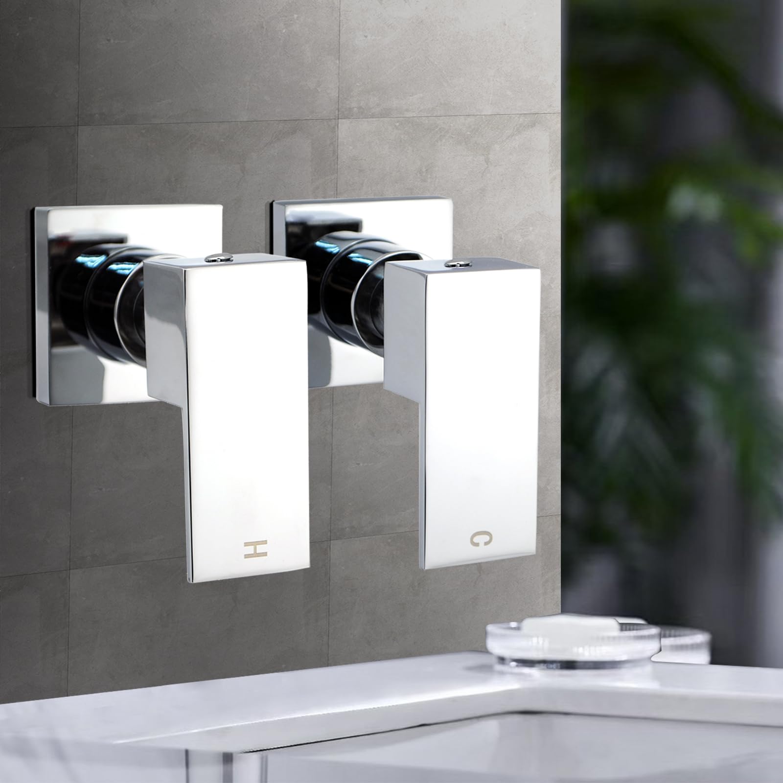 ACA International Square Bathroom 1/4 Turn Basin Shower Tap Wall Mouted ...