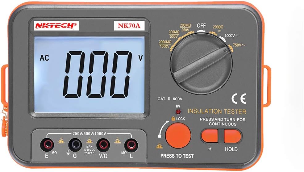 NKTECH NK70A Digital Megohmmeter Tester Megohm Meter LCD Insulation DC ...