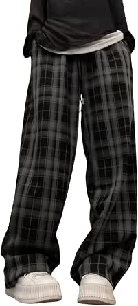 Amazon.com: Y2K Emo Grunge Goth Baggy Sweatpants Vintage Plaid Straight ...